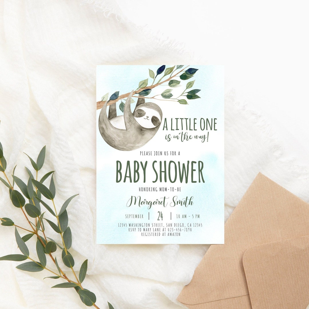 Editable Cute Sloth Baby Shower Invitation Sloth Baby Shower Invite ...