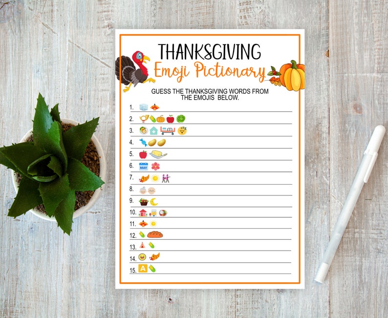 Thanksgiving Game, Thanksgiving Emoji Pictionary, Printable ...