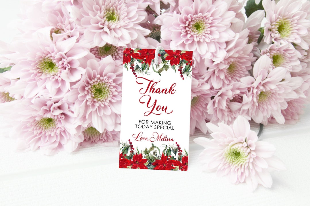 Editable Christmas Favor Tag Merry Little Baby Shower Red Poinsettia ...