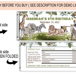 Editable Jungle Animals Birthday Candy Bar Wrapper Birthday Party ...