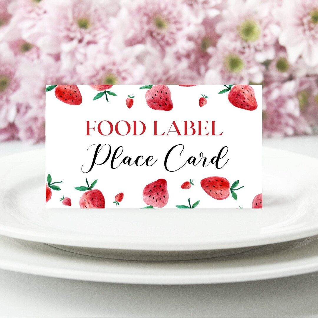 Editable Strawberry Food Label Berry Food Card Table Tent Card Birthday ...