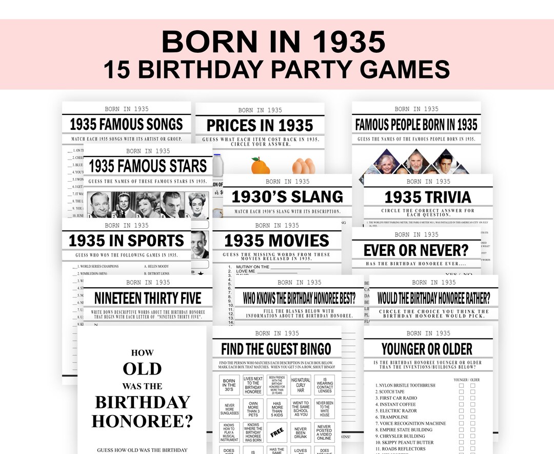 Born in 1935 Birthday Game, Birthday Games Bundle 1935 Games, 1935 ...