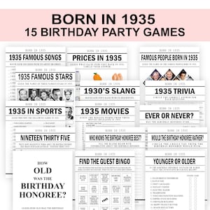 Born in 1935 Birthday Game, Birthday Games Bundle 1935 Games, 1935 ...