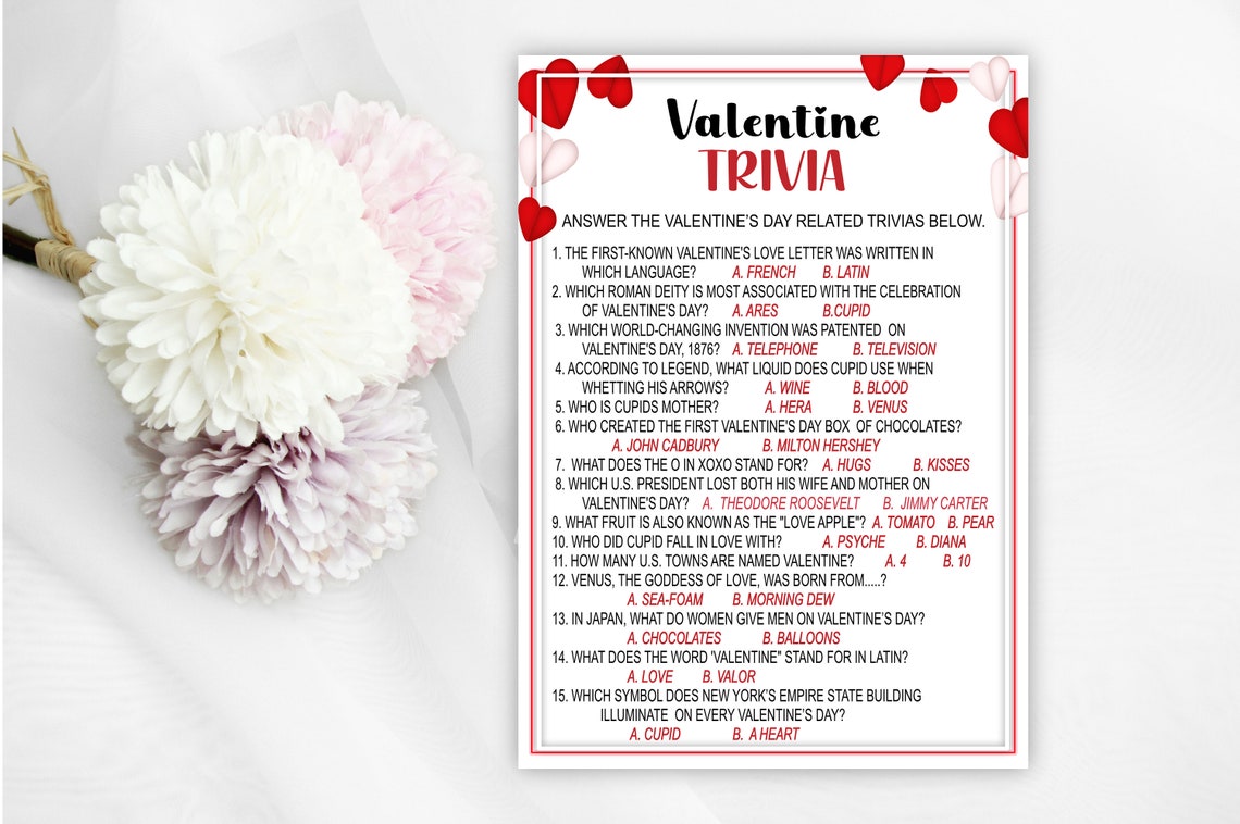 Valentine's Day Trivia Game Trivia Game Valentine's - Etsy