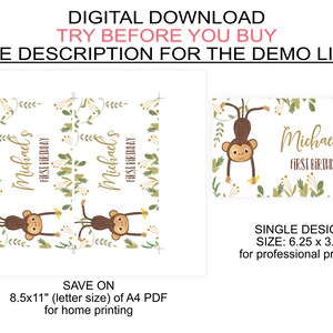 Editable Monkey Gable Box Favor Label Gift Box Label Birthday Party ...