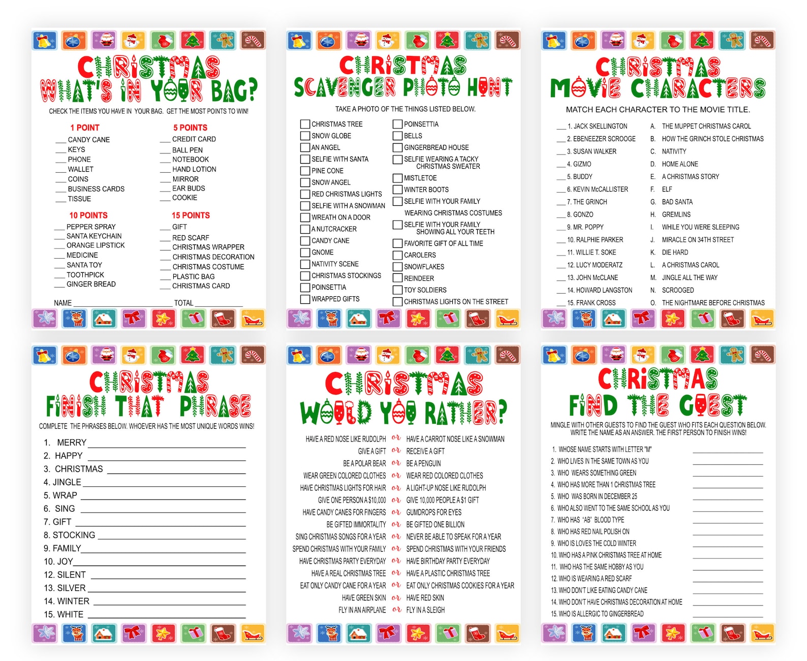 Christmas Games Bundle Christmas Printable Games Bundle Pack - Etsy