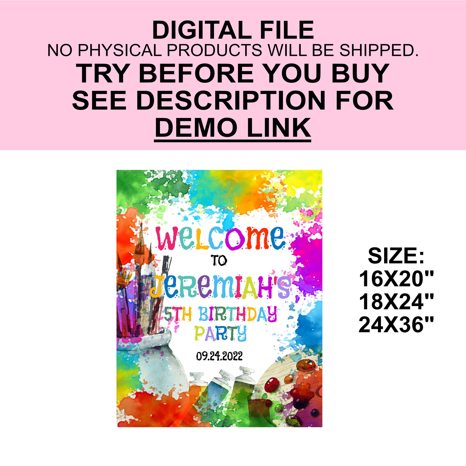 Editable Painting Welcome Sign Birthday Party Welcome Sign Painting ...