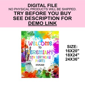 Editable Painting Welcome Sign Birthday Party Welcome Sign Painting ...