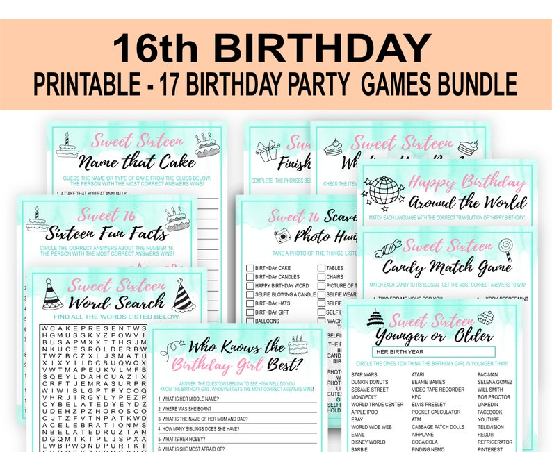 16th Birthday Party Games Sweet Sixteen Birthday Game - Etsy