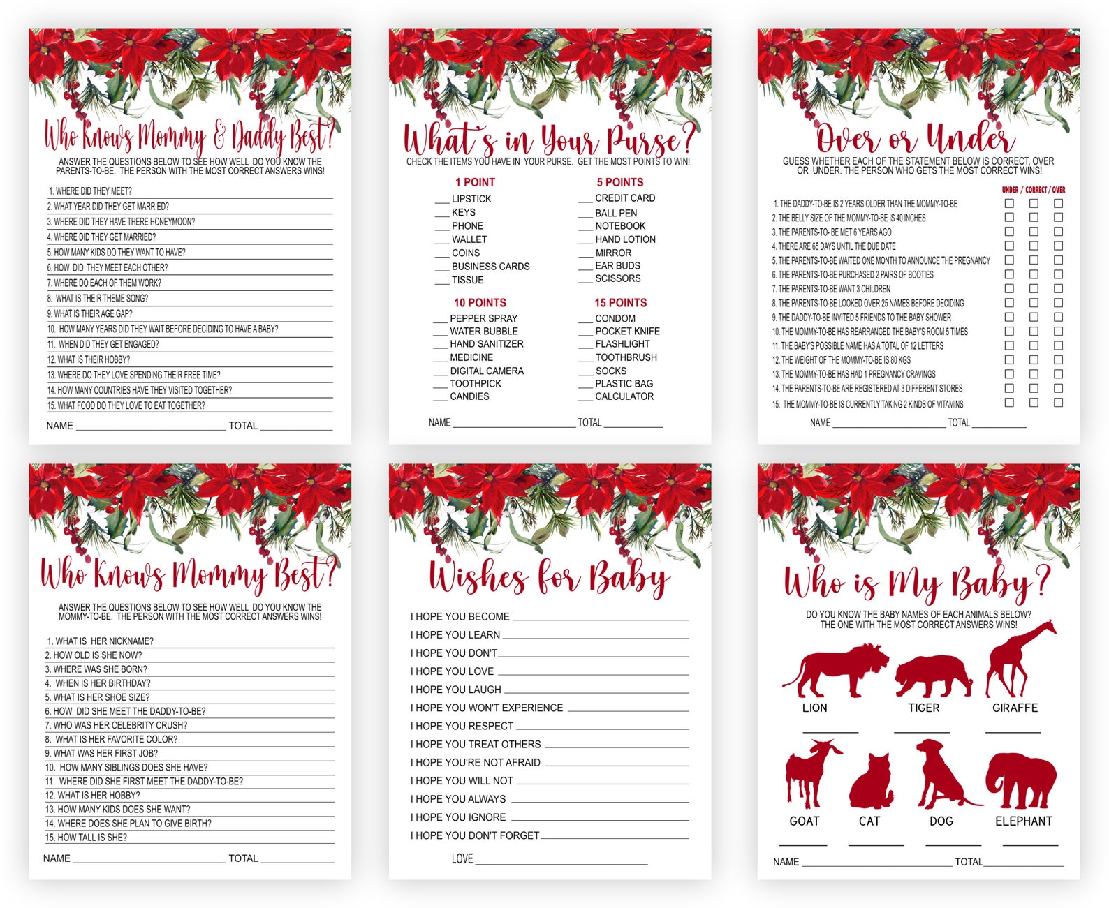 Christmas Baby Shower Games Bundle Package Christmas Theme | Etsy