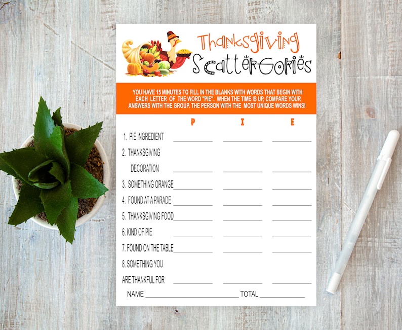 Thanksgiving Scattergories Game, Thanksgiving Game, Thanksgiving Fun ...