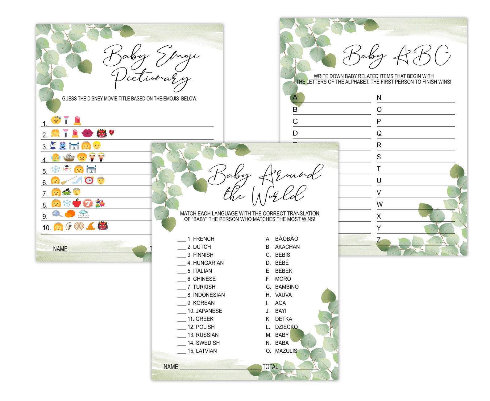 Greenery Baby Shower Games Bundle Greenery Baby Shower Games - Etsy