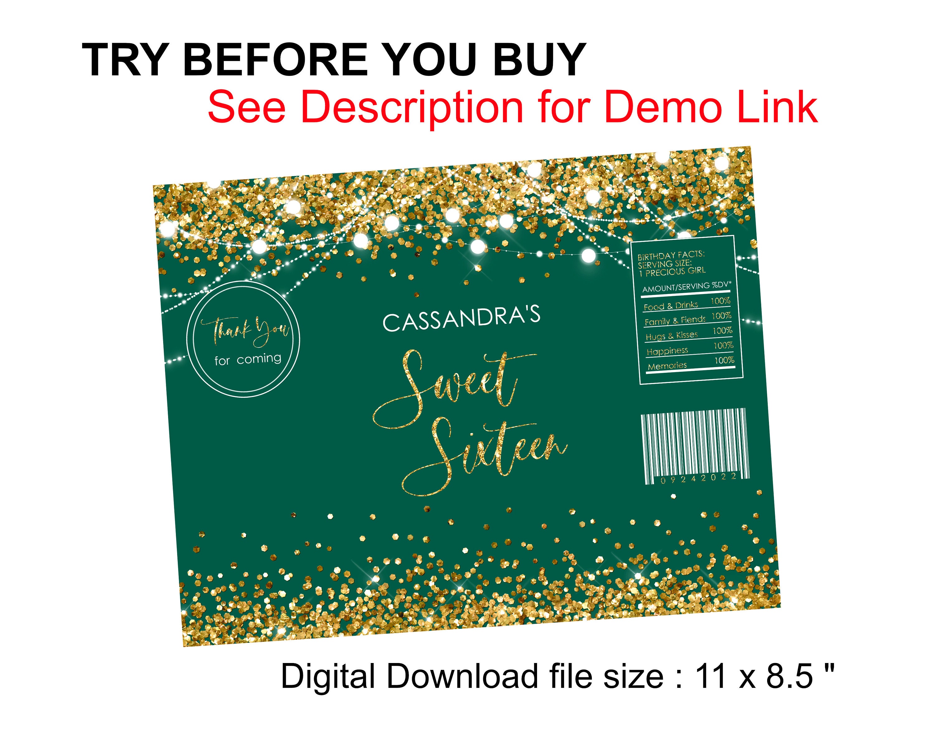 Editable Green Gold Chip Bag Label PRINTABLE Gold Glitter Green White ...