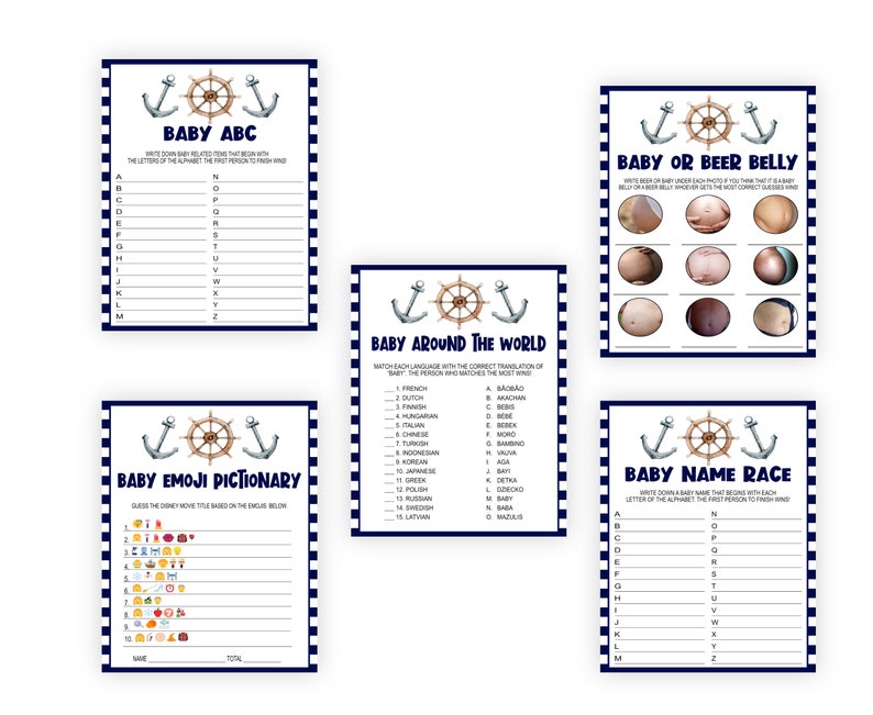 Nautical Baby Shower Game Bundle Blue Nautical Shower Games - Etsy