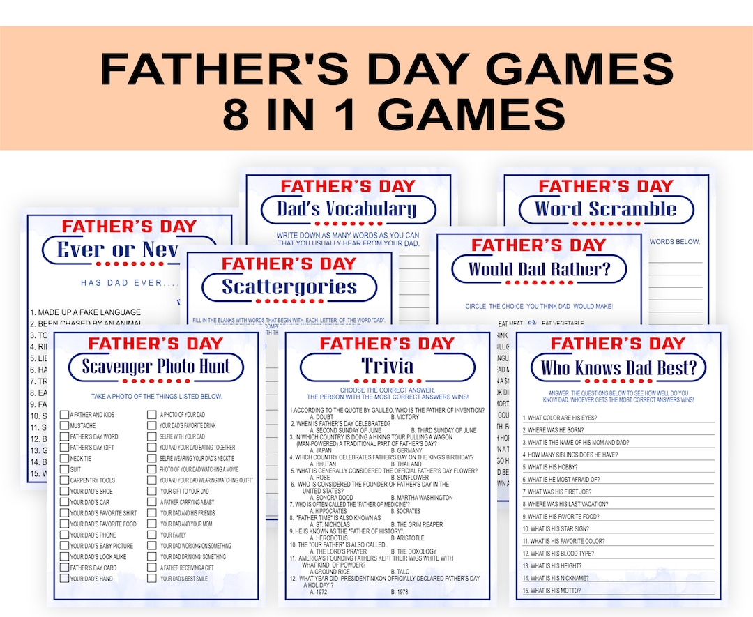 Father's Day Games Bundle Pack Package Set, Father's Day Fun Activities ...