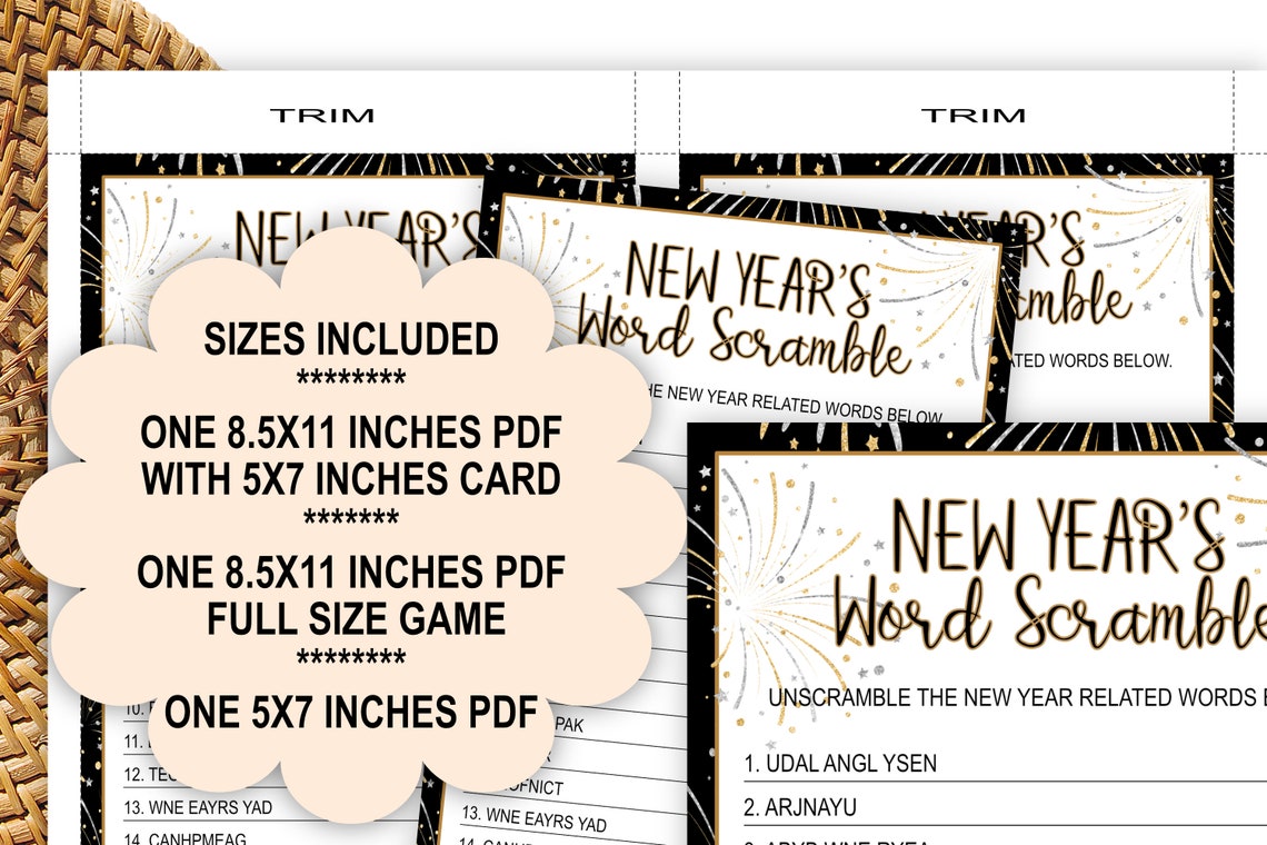 New Year's Eve Word Scramble Game Word Scramble Game New | Etsy