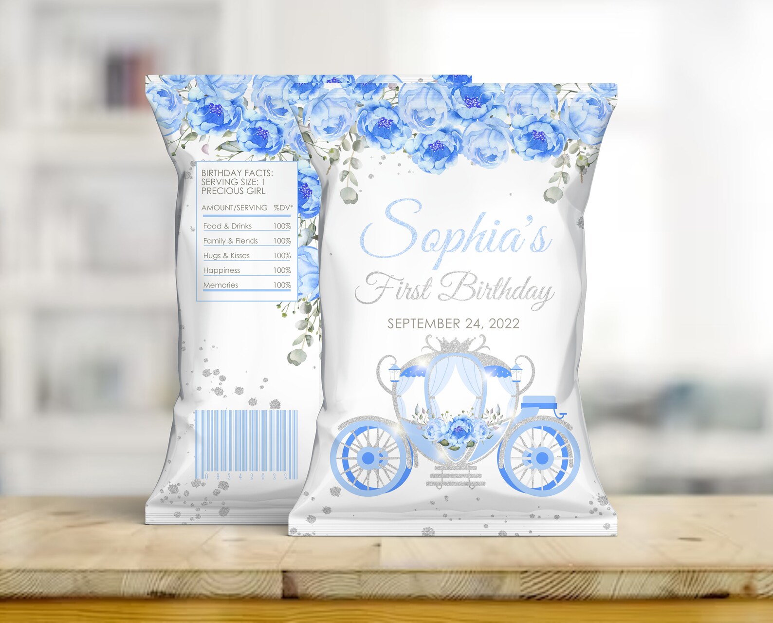Editable Princess Chip Bag Label Blue Silver Enchanted Fairytale Girl ...