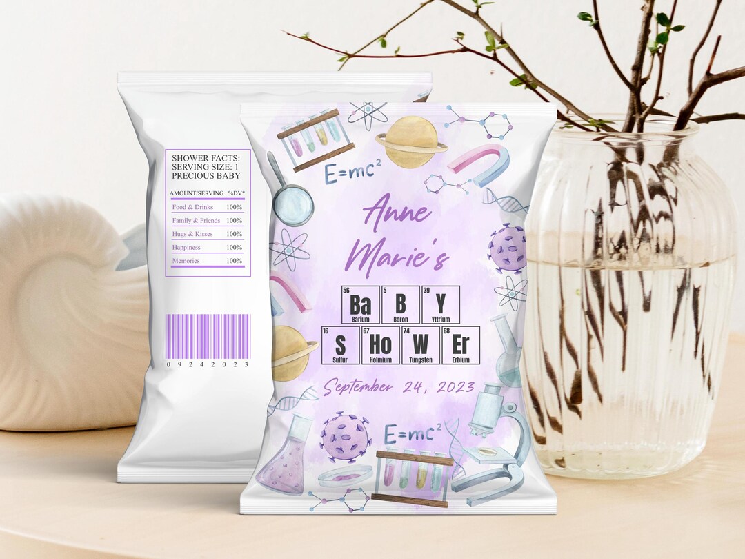 Science Baby Shower Chip Bag Label: Purple Lab Theme (editable Corjl ...