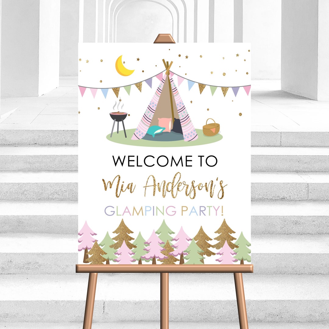 Editable Glamping Welcome Sign Camping Birthday Party Welcome Sign ...