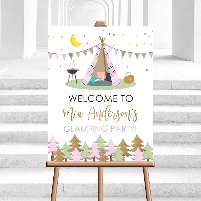 Editable Glamping Welcome Sign Camping Birthday Party Welcome Sign ...