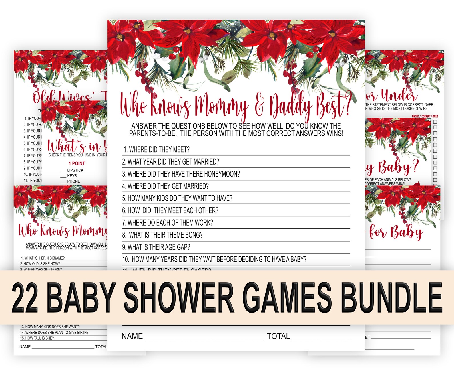 Christmas Baby Shower Games Bundle Package Christmas Theme - Etsy
