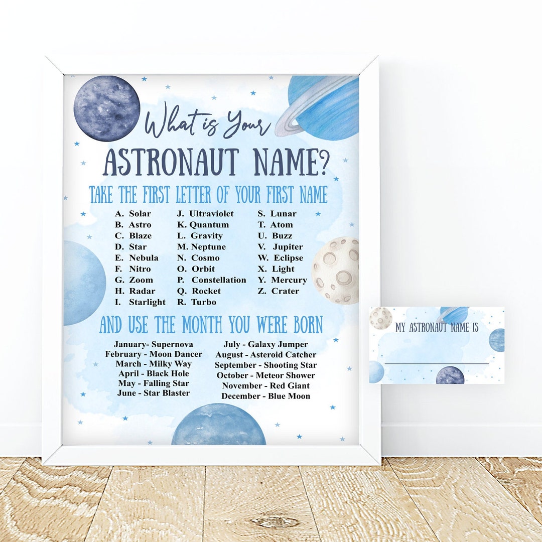 Space Name Board Sign What is Your Astronaut Name Card Birthday Party ...