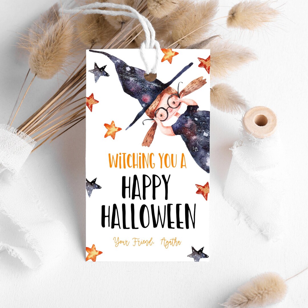Editable Happy Halloween Gift Tag Witch Favor Tag Spooktacular Party ...