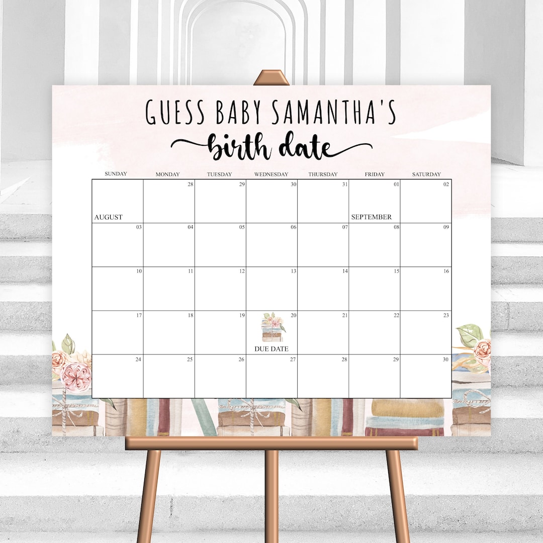 Editable Book Story Baby Due Date Calendar Game Pink Girl Guess Birth ...
