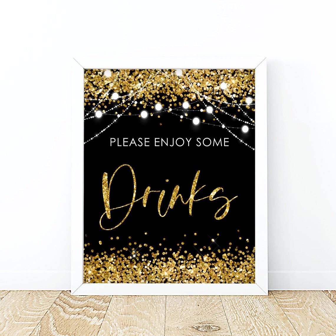 Letrero de bebidas con purpurina dorada: Decoración para fiesta de ...
