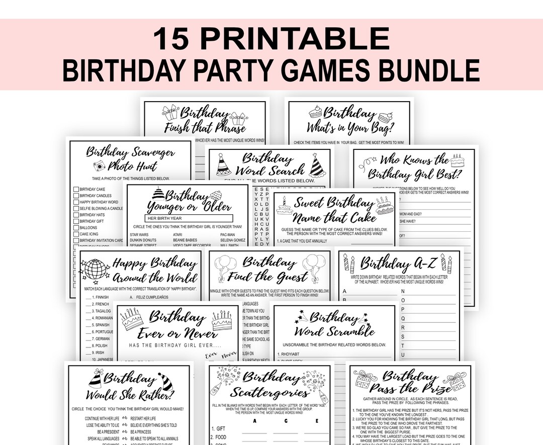 Birthday Party Games Bundle: Printable Fun Adult Games (digital ...
