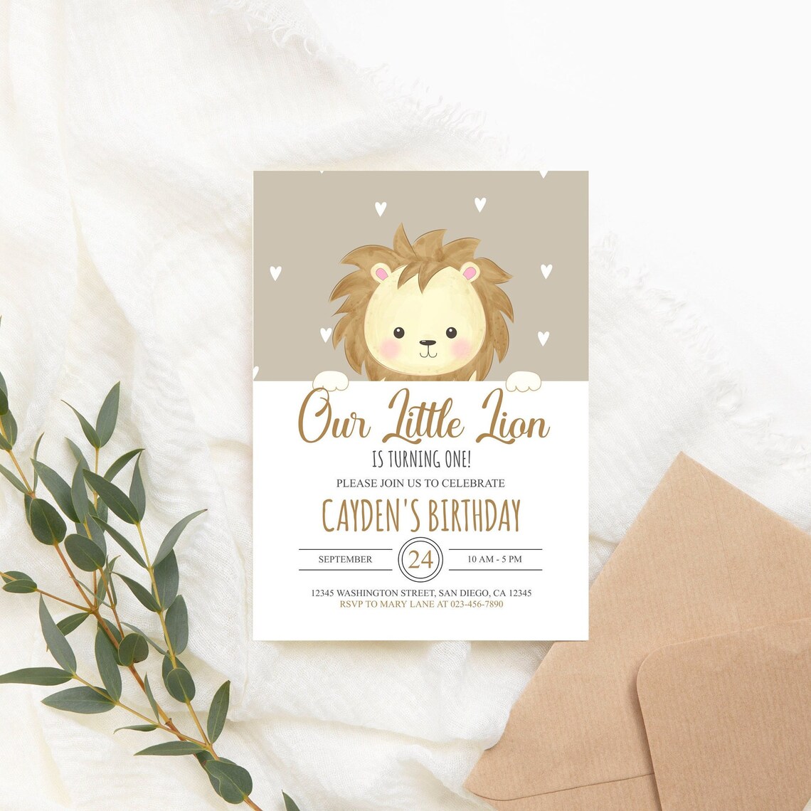 Editable Lion Birthday Invitation Cute Lion Birthday Invite Boy Lion ...