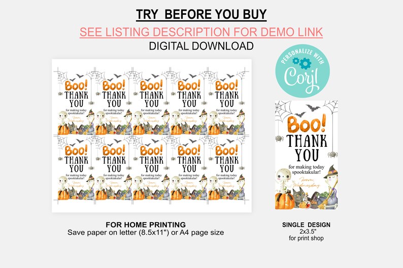 Editable Halloween Thank You Tag Baby Shower Favor Spooky Birthday Gift ...
