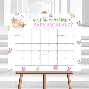 Editable April Shower Baby Due Date Calendar Game Guess Baby's Birth ...