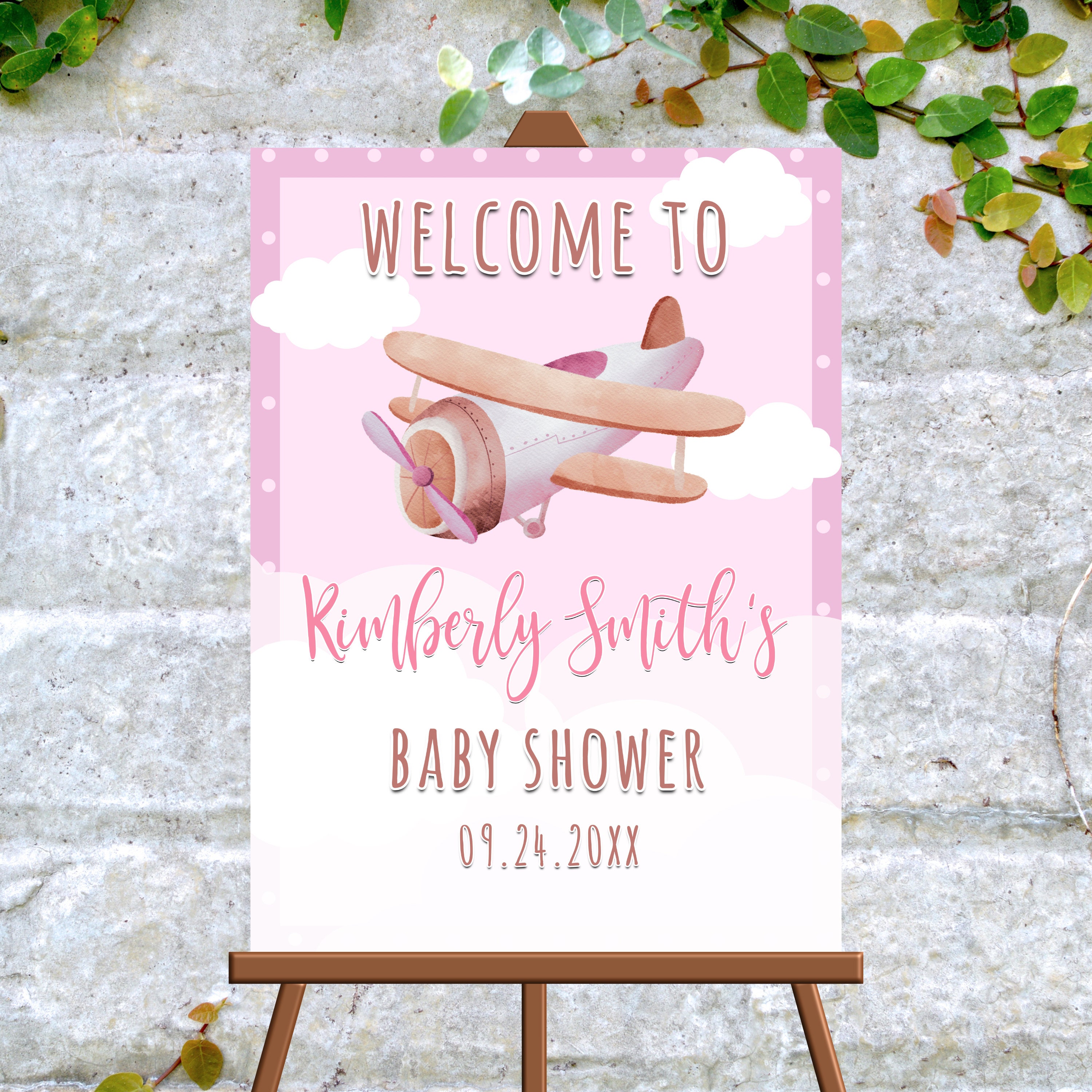 Editable Airplane Welcome Sign Pink Airplane Welcome Sign Baby - Etsy