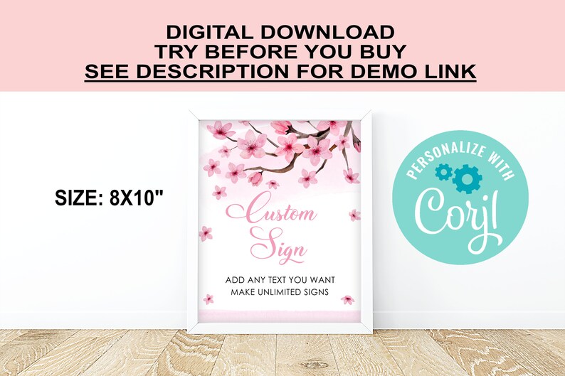 Editable Cherry Blossom Custom Sign PRINTABLE Pink Girl Birthday Decor ...