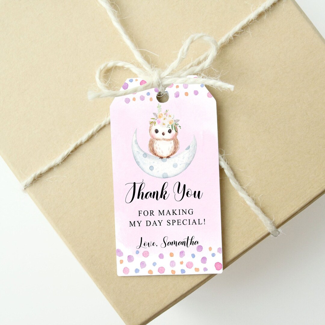 Editable Pink Owl Favor Tag Thank You Tag Owl Birthday Thank You Favor ...