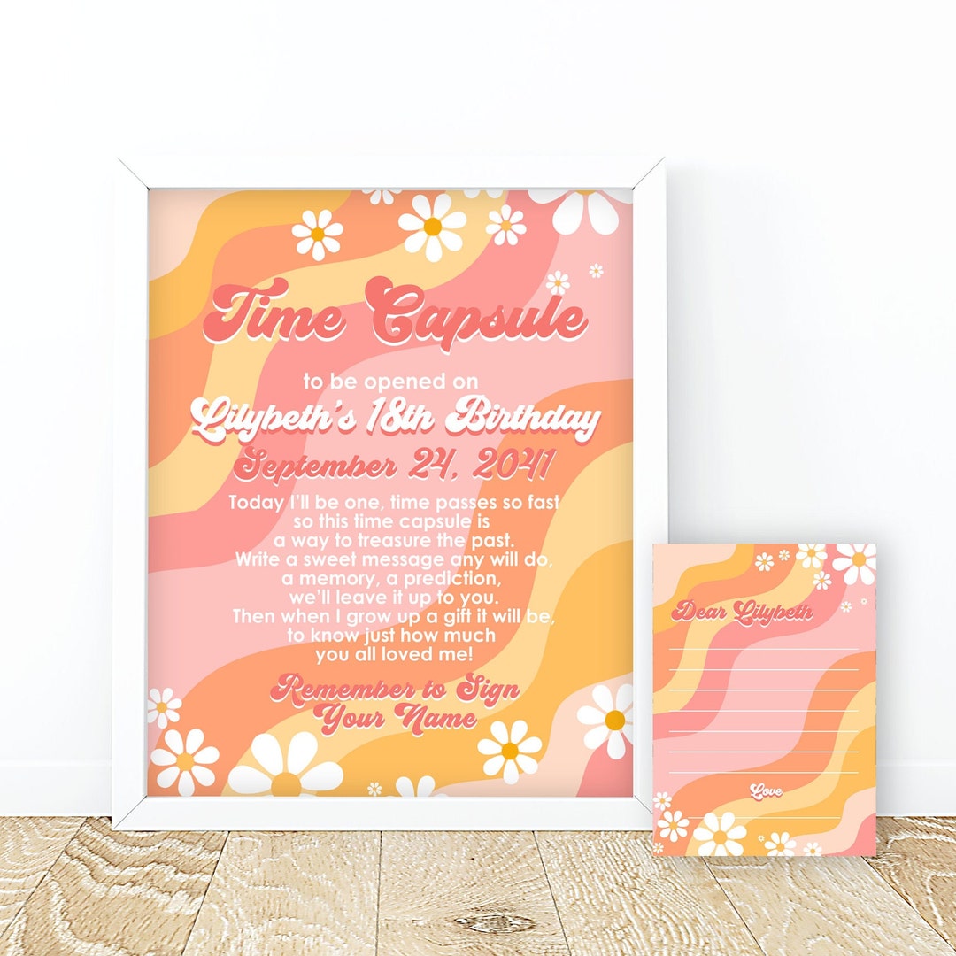 Editable Time Capsule Sign Note Card Groovy Daisy Retro Time Capsule ...