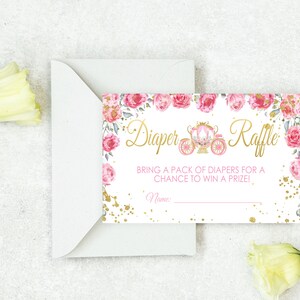 Editable Pink Princess Diaper Raffle Card Baby Shower Invitation Insert ...