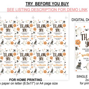 Editable Halloween Birthday Thank You Favor Tags Cute Treat Tag Costume ...