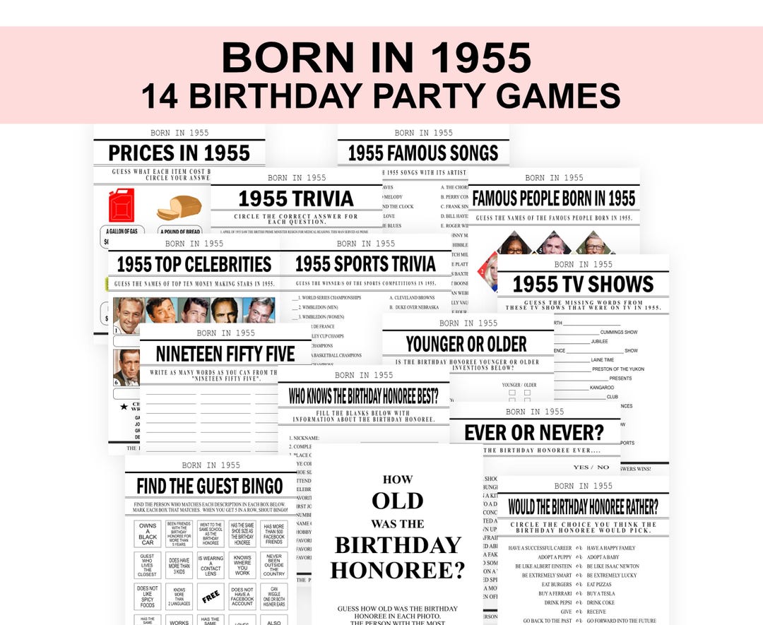 71st Birthday Games, Born in 1955 Birthday Party Bundle, 1955 Trivia ...