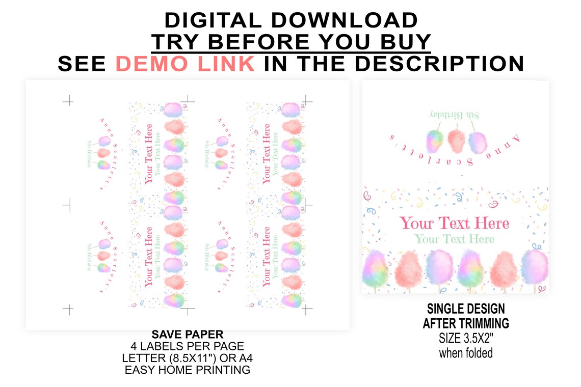 Editable Cotton Candy Food Labels Tent Card Food Card Table - Etsy