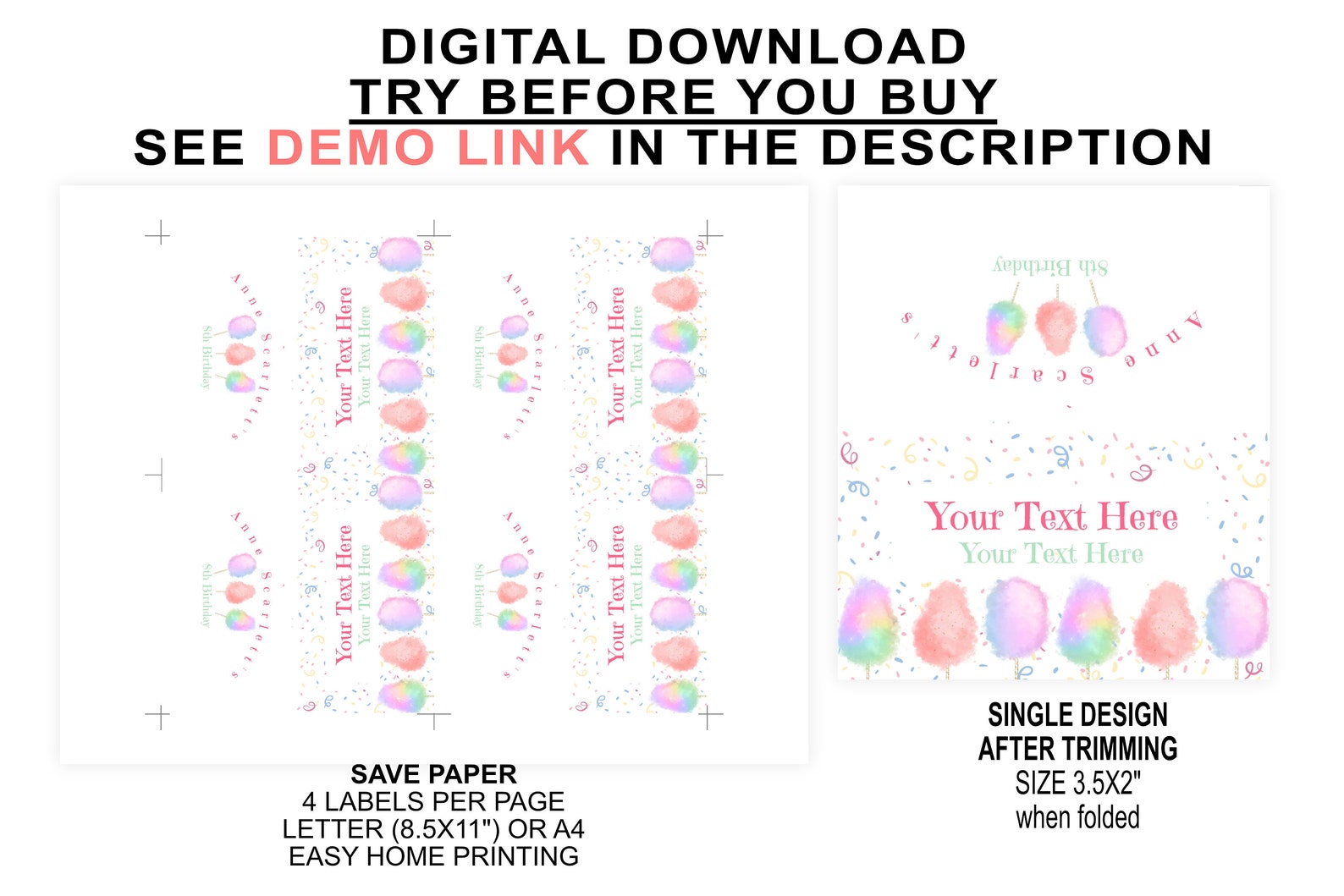 Editable Cotton Candy Food Labels Tent Card Food Card Table - Etsy