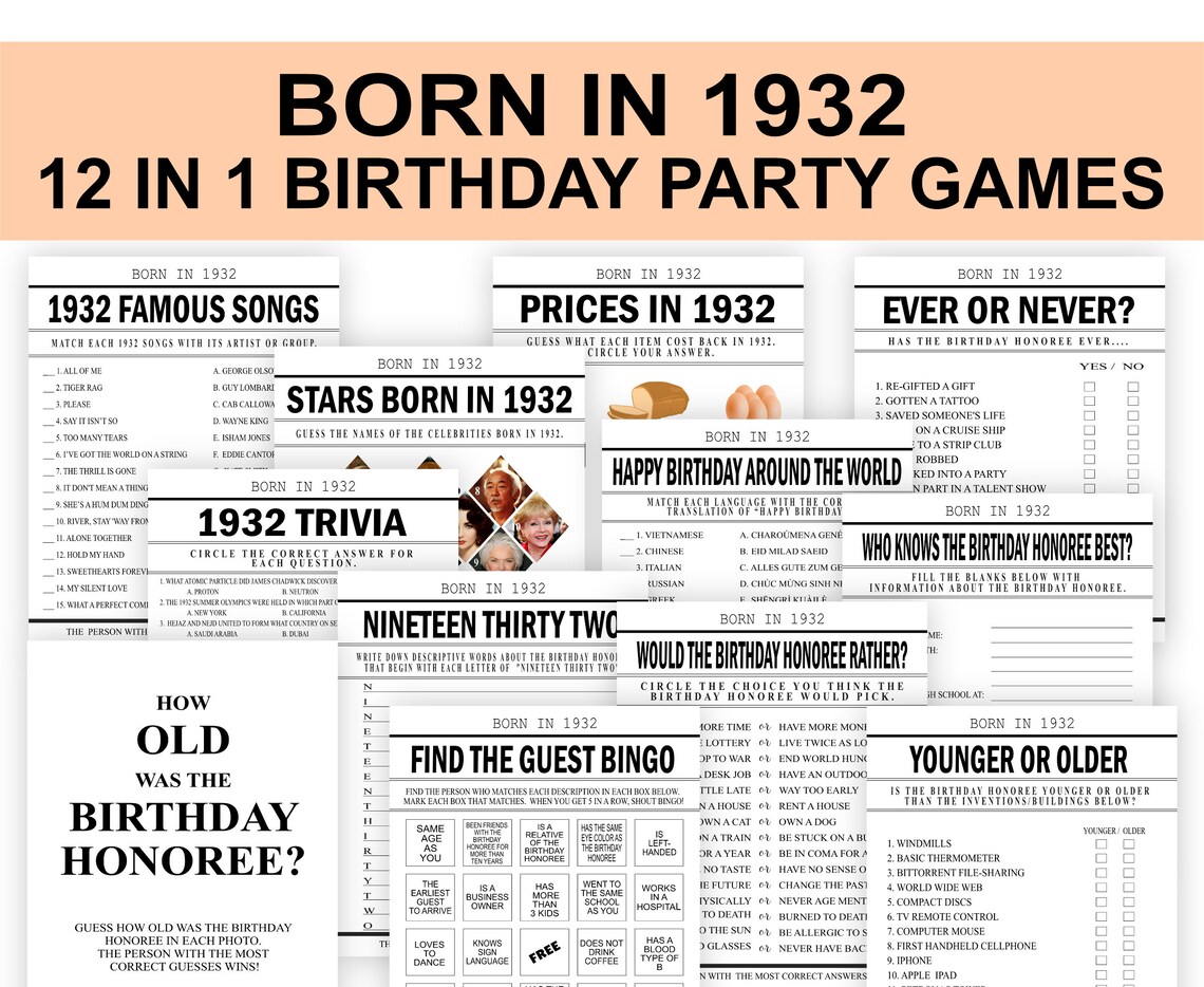 89th Birthday Party Games Born In 1932 Birthday Game Etsy 89th-birthday-party-games-born-in-1932-birthday-game-etsy
