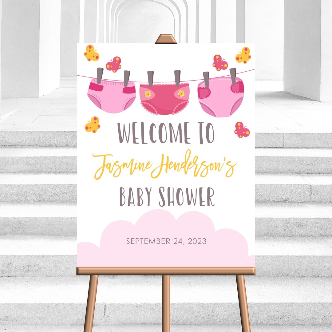 Editable Diaper and Wipes Welcome Sign Pink Diapers Girl Baby Shower ...