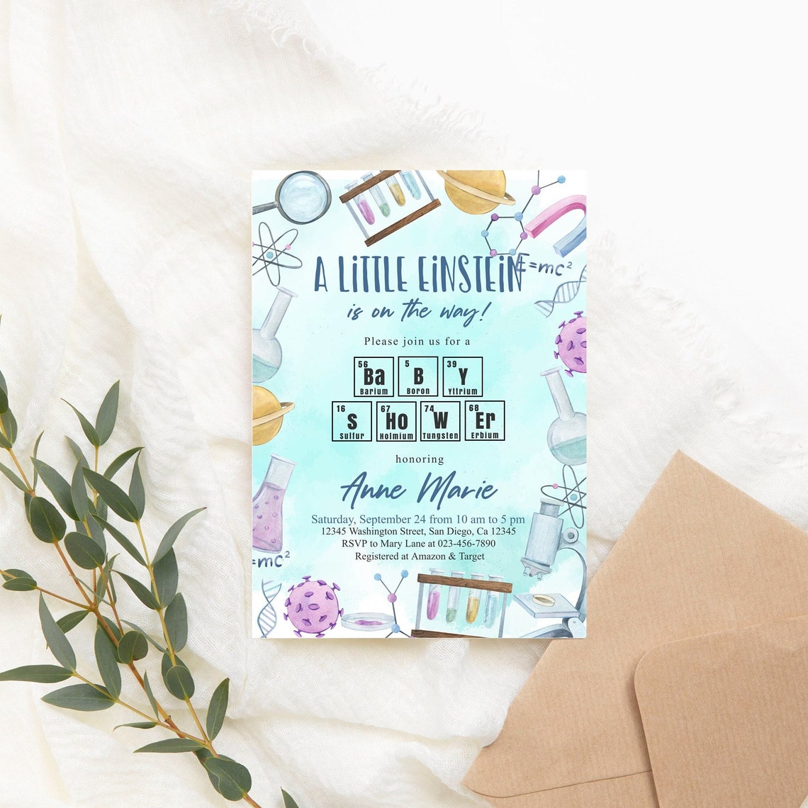Editable Science Baby Shower Invitation Scientist Theme Baby Shower ...