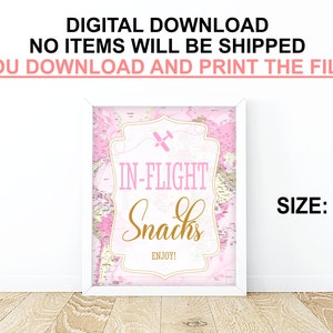 In-flight Snacks Party Food Sign Travel Pink Map Adventure Sign Baby ...