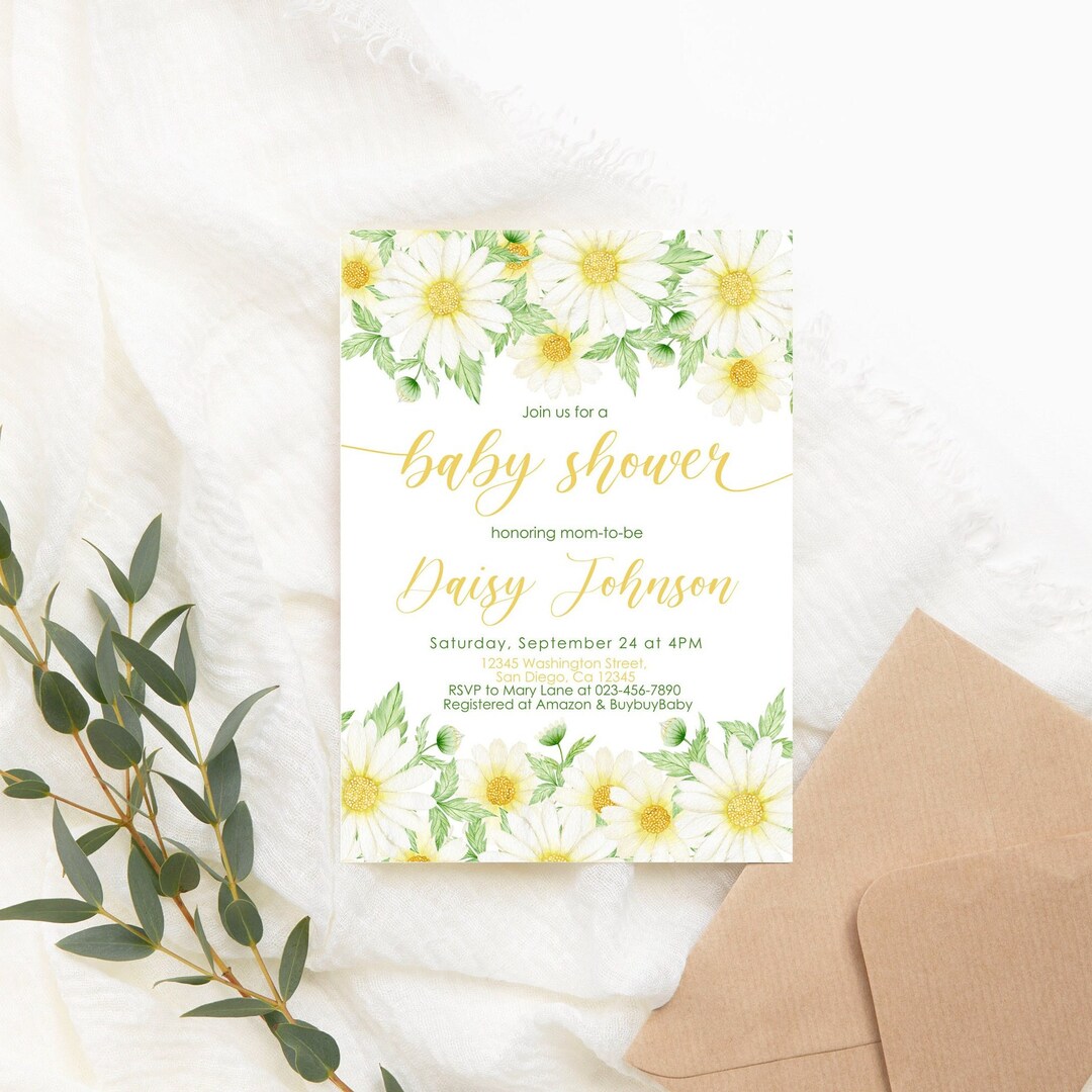 Editable Daisy Baby Shower Invitation Daisy Flower Baby Shower Invite ...
