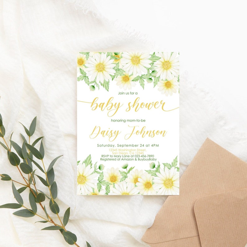 Editable Daisy Baby Shower Invitation Daisy Flower Baby Shower Invite ...