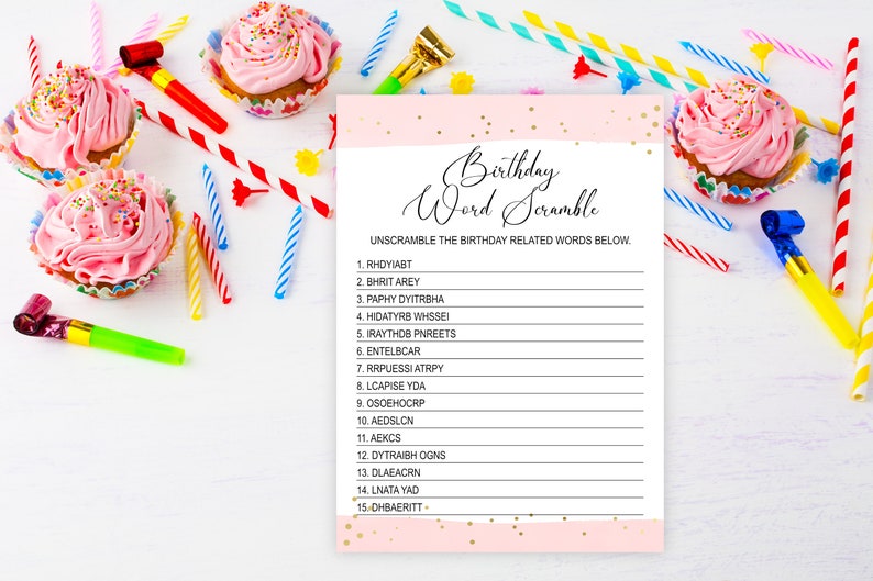 Birthday Word Scramble Game Printable Birthday Game Slumber | Etsy