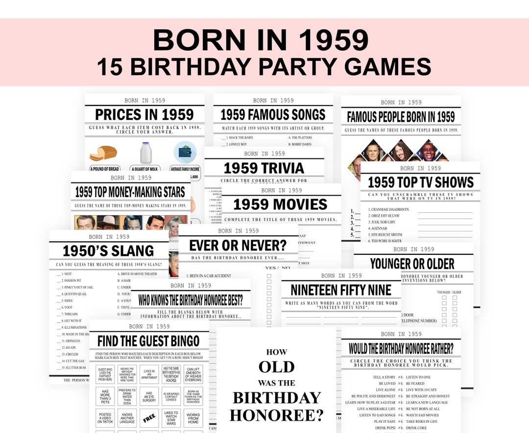 66th Birthday Games Printable Born in 1959 Fun Activities Bundle 1959 ...